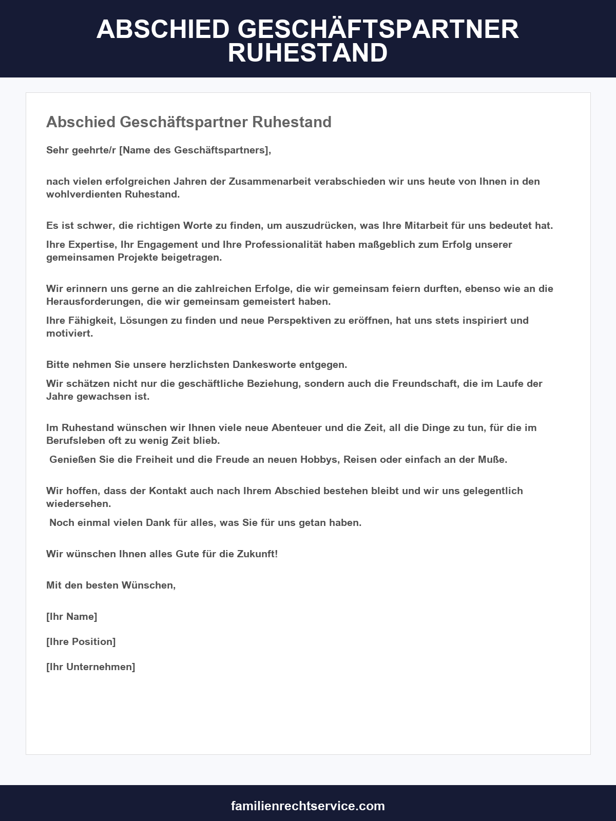 Abschied Geschäftspartner Ruhestand