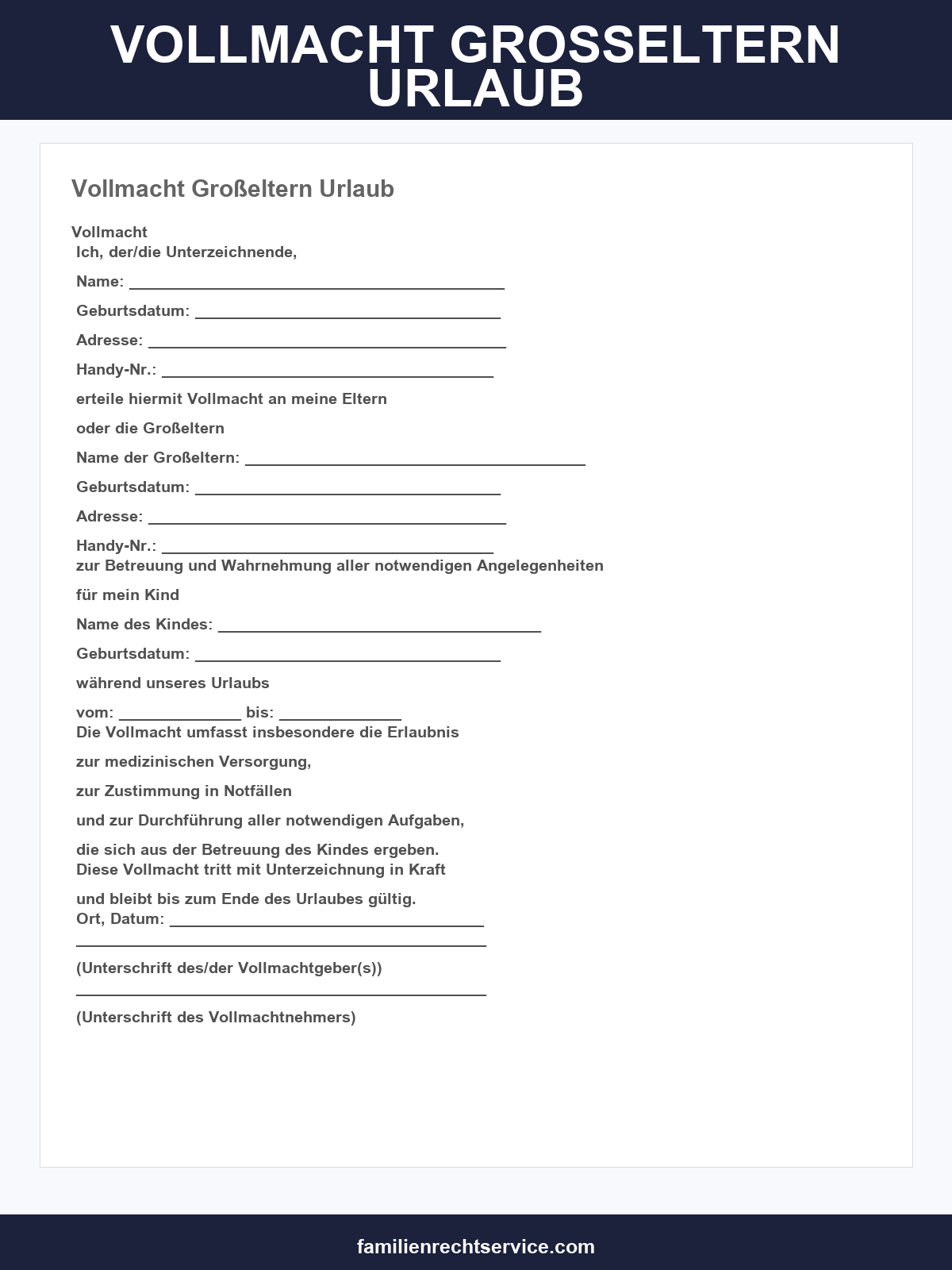 Vollmacht Grosseltern Urlaub